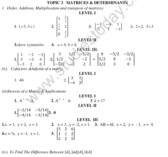 CBSE Class 12 Mathematics HOTs Matrices and Determinants Set D CBSE Class 12 Mathematics HOTs Matrices and Determinants Set D